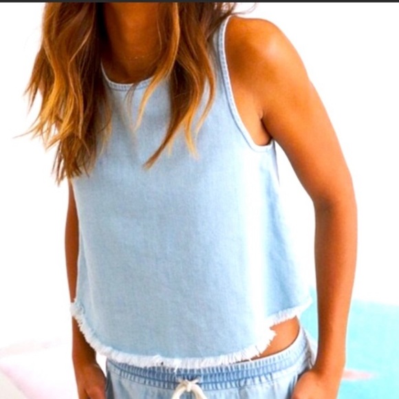 aerie | Tops | Nwt Aerie Denim Chambray Tank Top With Frayed Hem | Poshmark